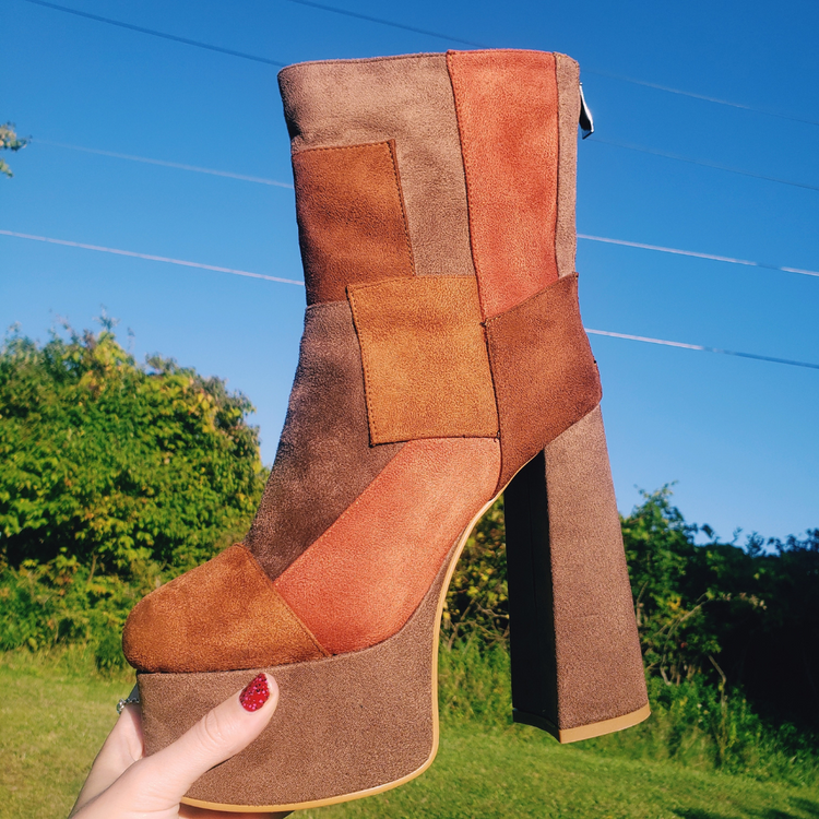 Yasmin Suede Patchwork Platform Boots – Nectarine Dreams LLC